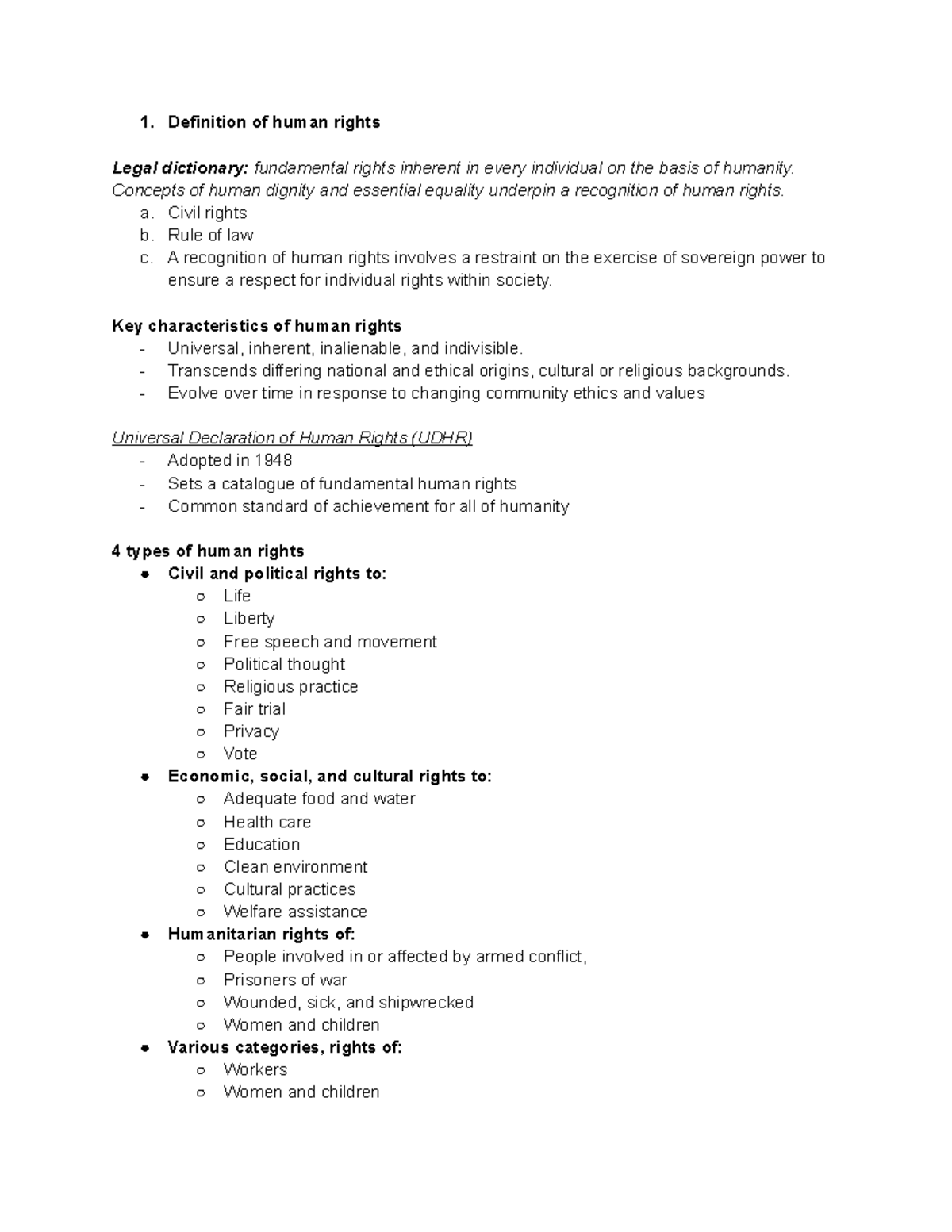 Development of Human Rights HSC notes - 1. Definition of human rights ...
