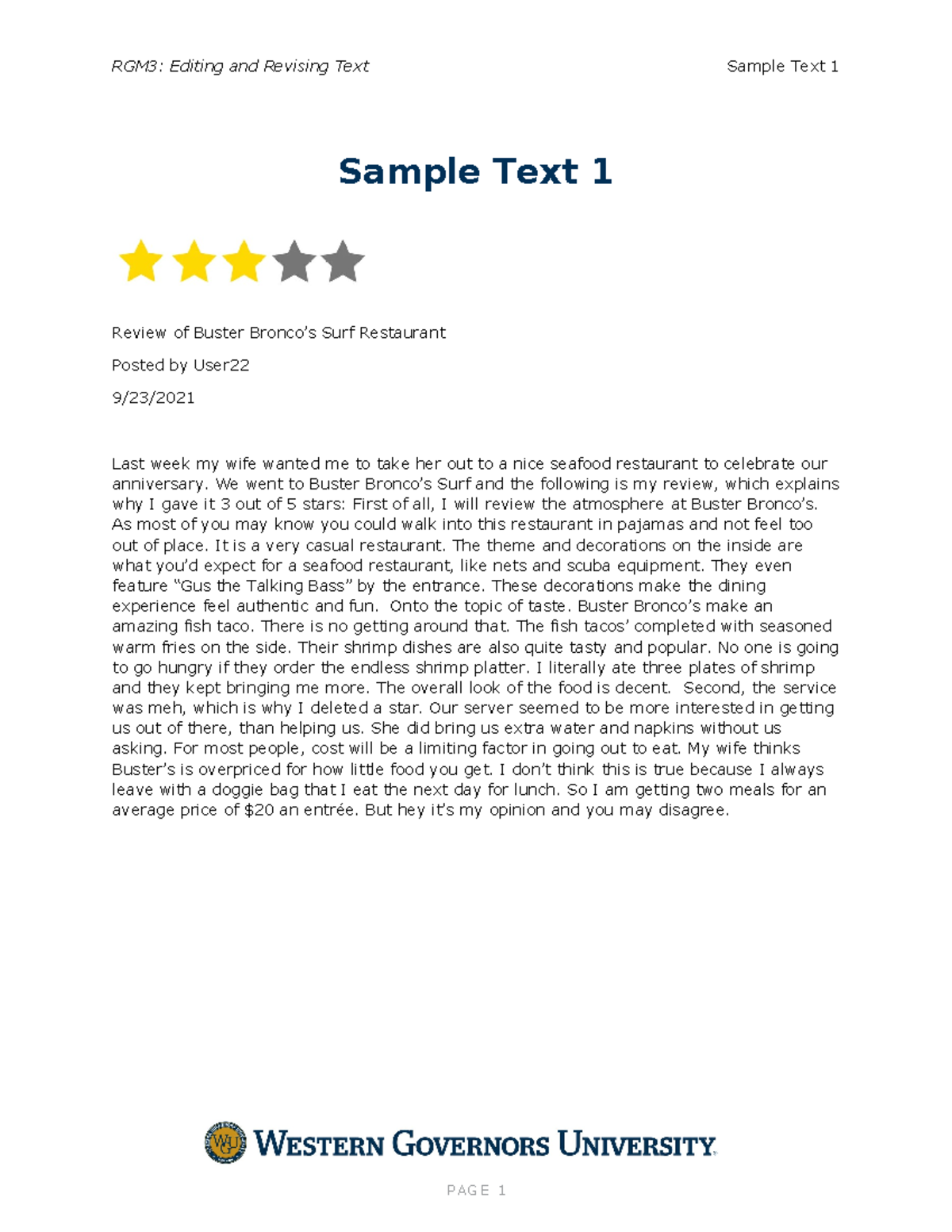 Sample Text 1 Hailey Moss - RGM3: Editing and Revising Text Sample Text ...