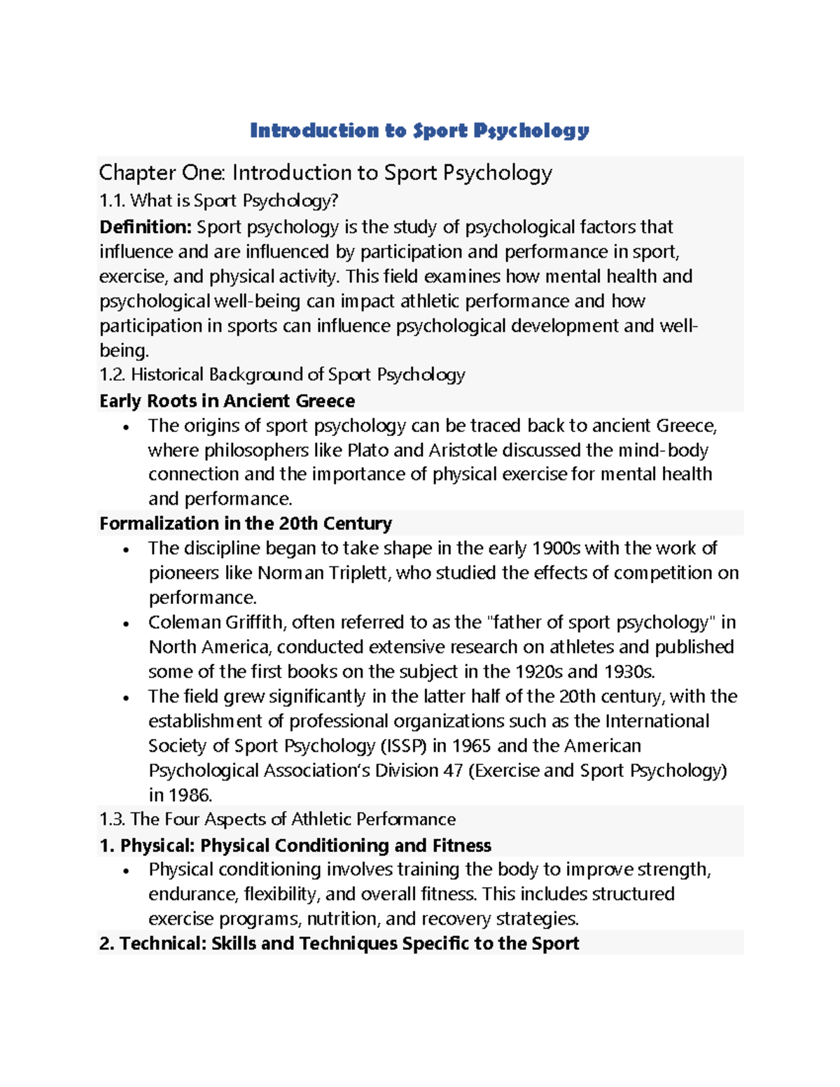Introduction to Sport Psychology Course - Concise Learning Material ...