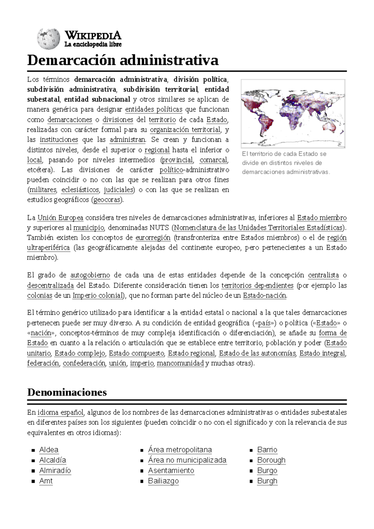 Demarcación administrativa - El territorio de cada Estado se divide en ...