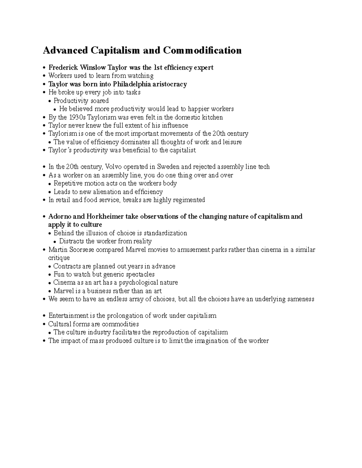 Contemporary SOC- Advanced Capitalism and Commodification Notes ...