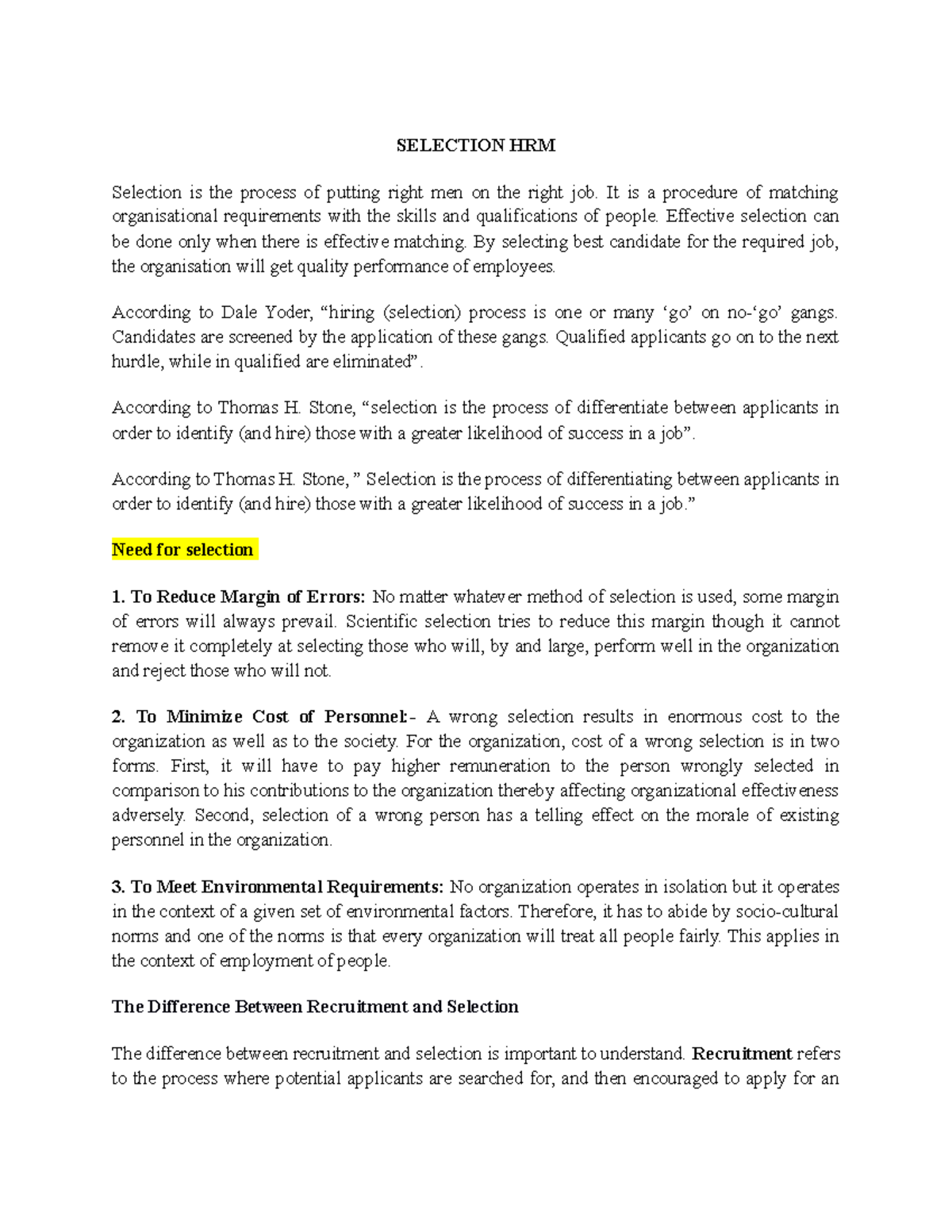 Bbm 3107 selection process - SELECTION HRM Selection is the process of ...