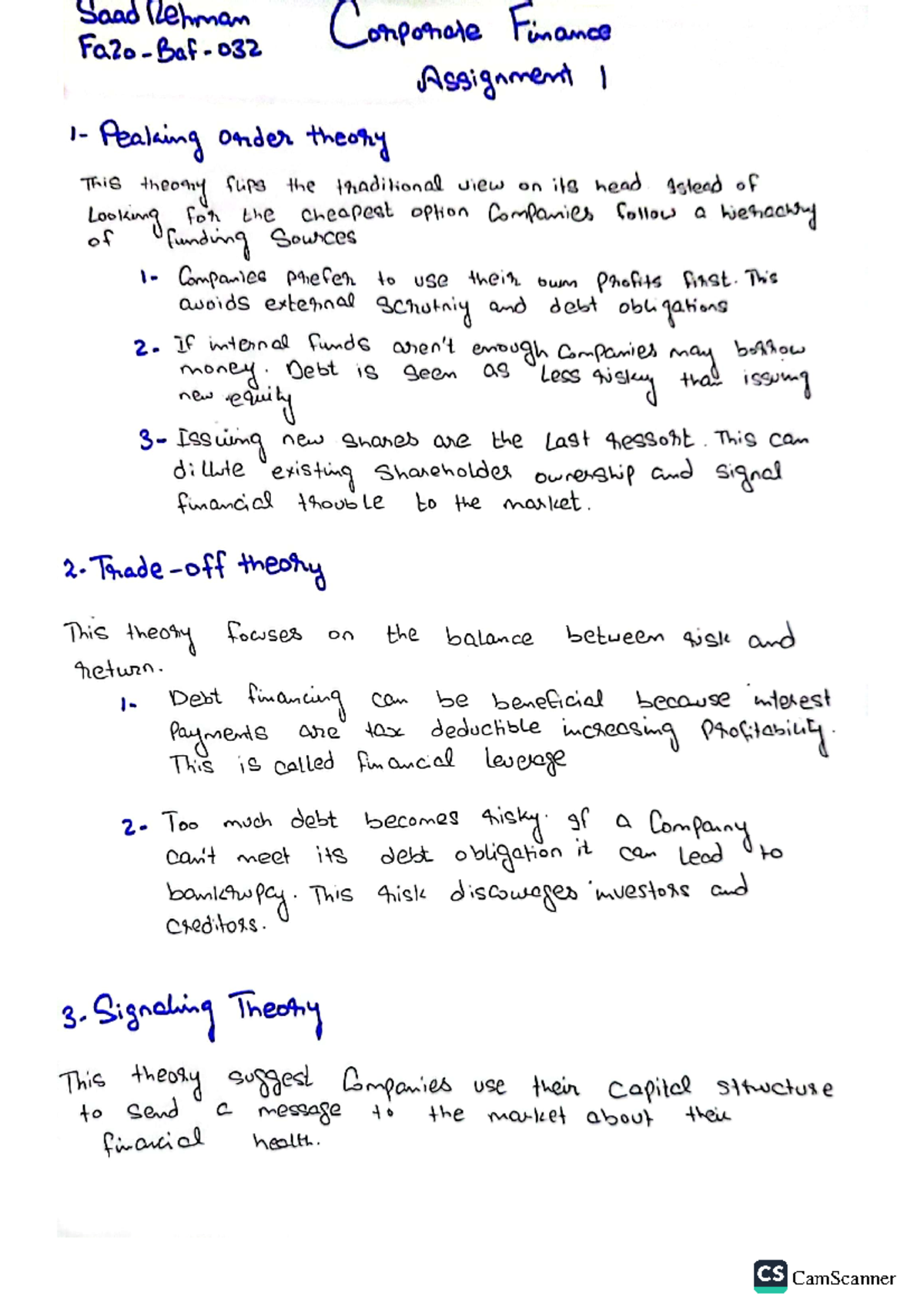 Cf Assignment 1 Notes Corporate Finance Camscanner Studocu