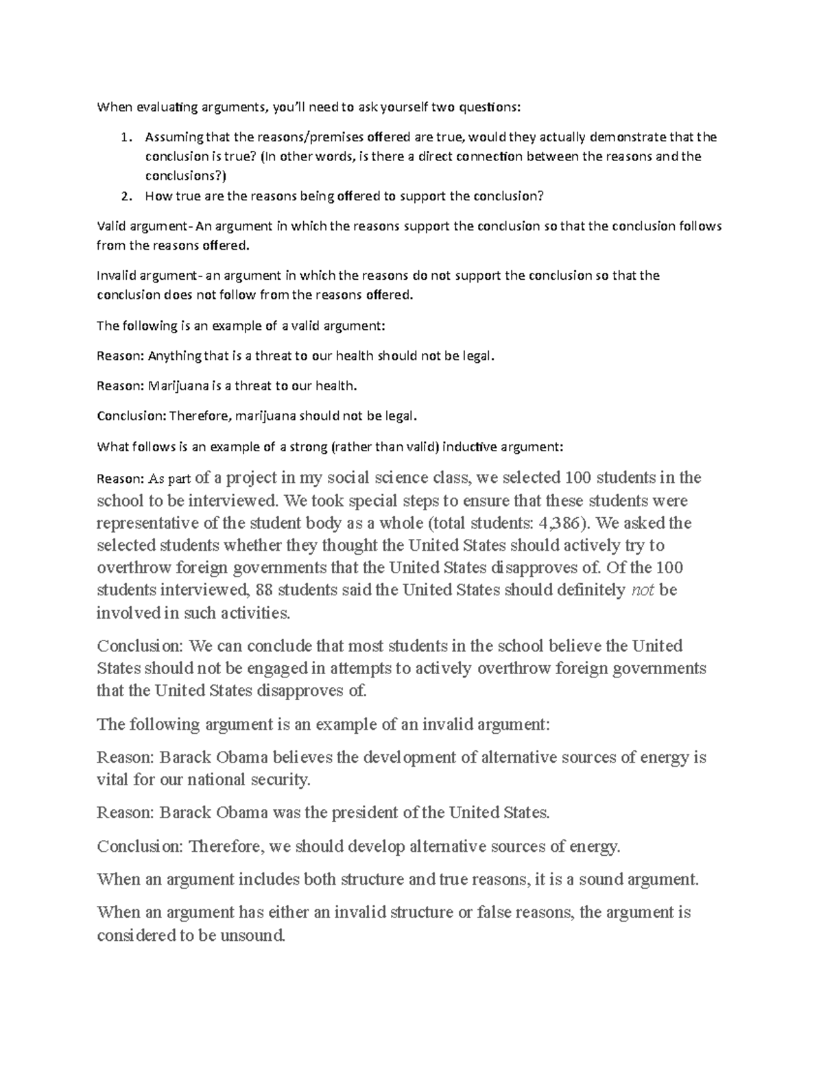 Critical Thinking week 4 notes - When evaluating arguments, you’ll need ...