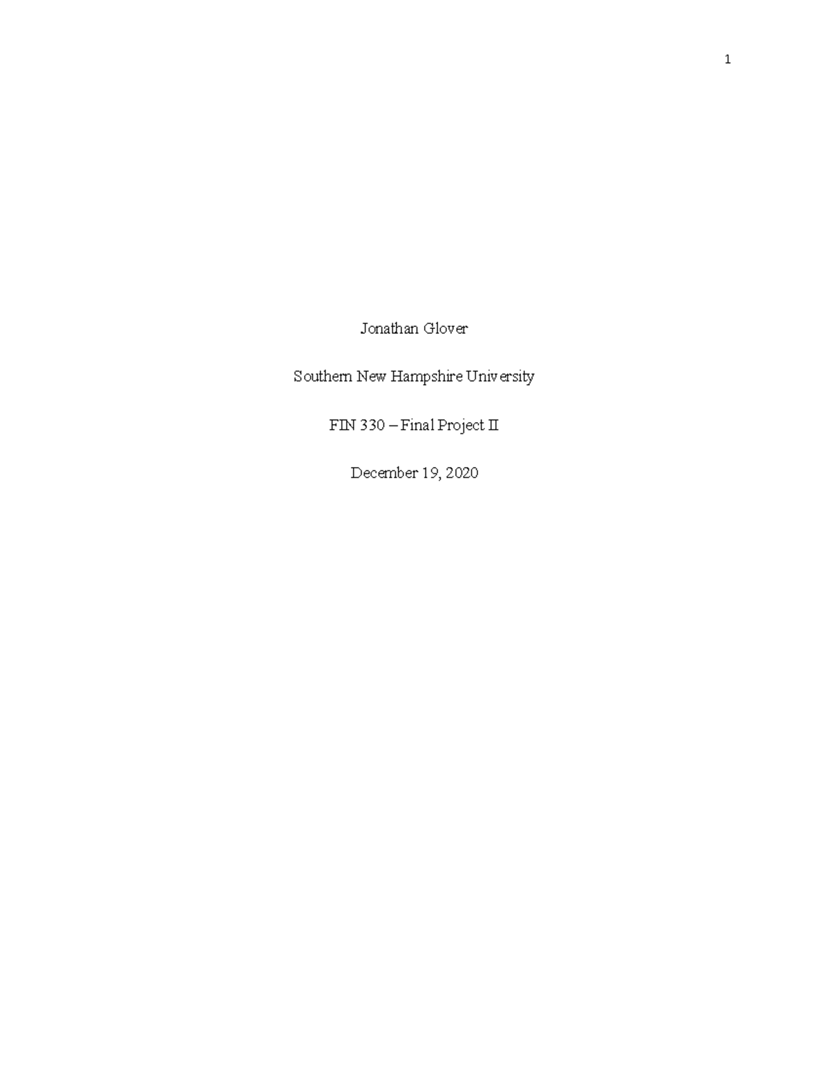 FIN 330 - Final Project II - Jonathan Glover Southern New Hampshire ...