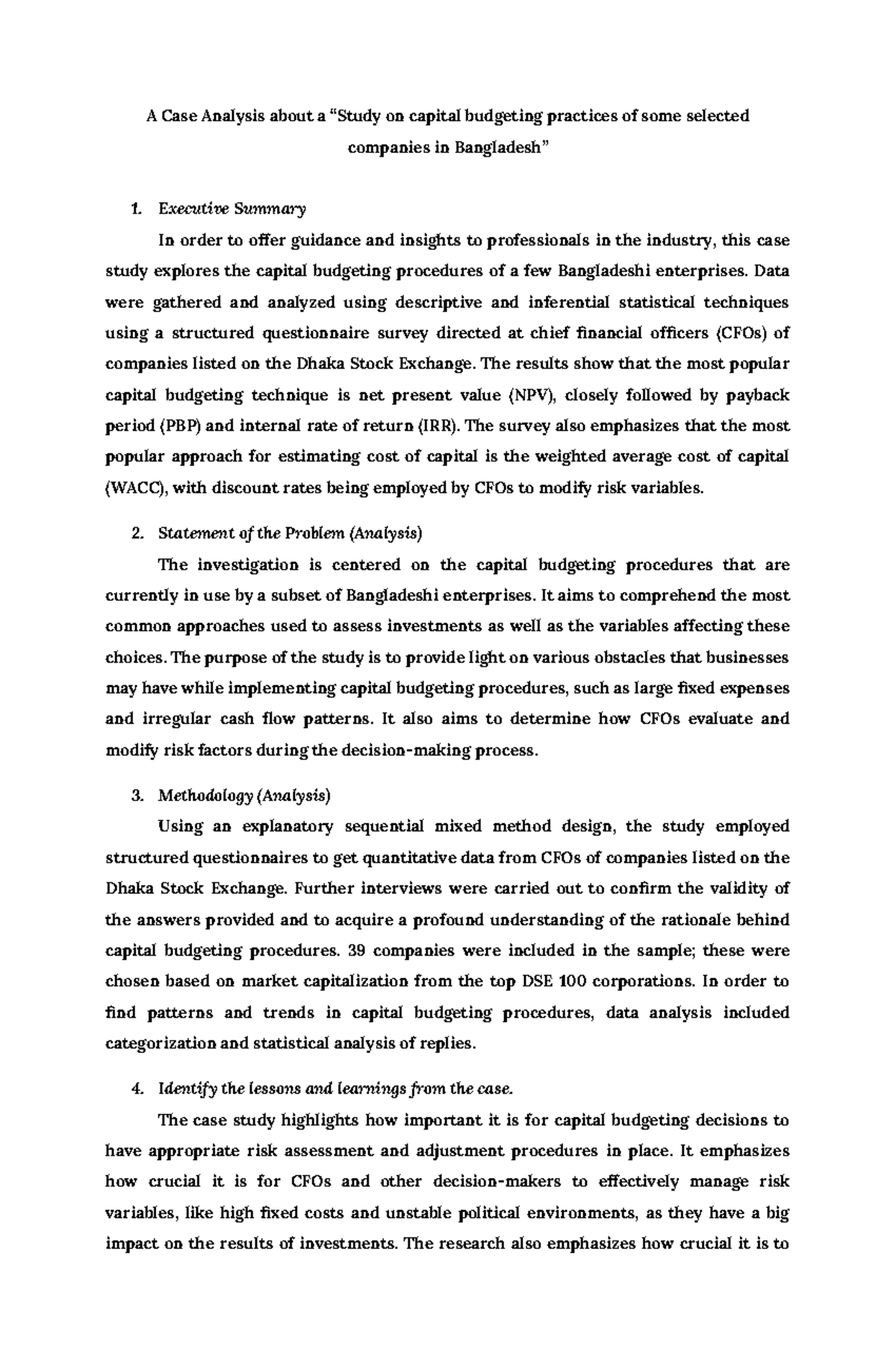 [Financial Management] Case Study #1 - Midterms - A Case Analysis about ...