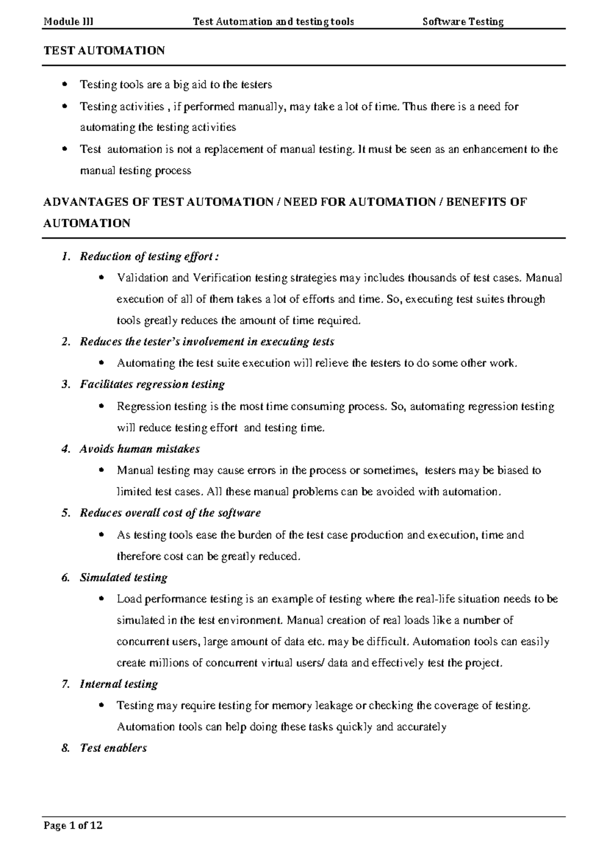 Module III - TEST Automation - TEST AUTOMATION Testing tools are a big ...