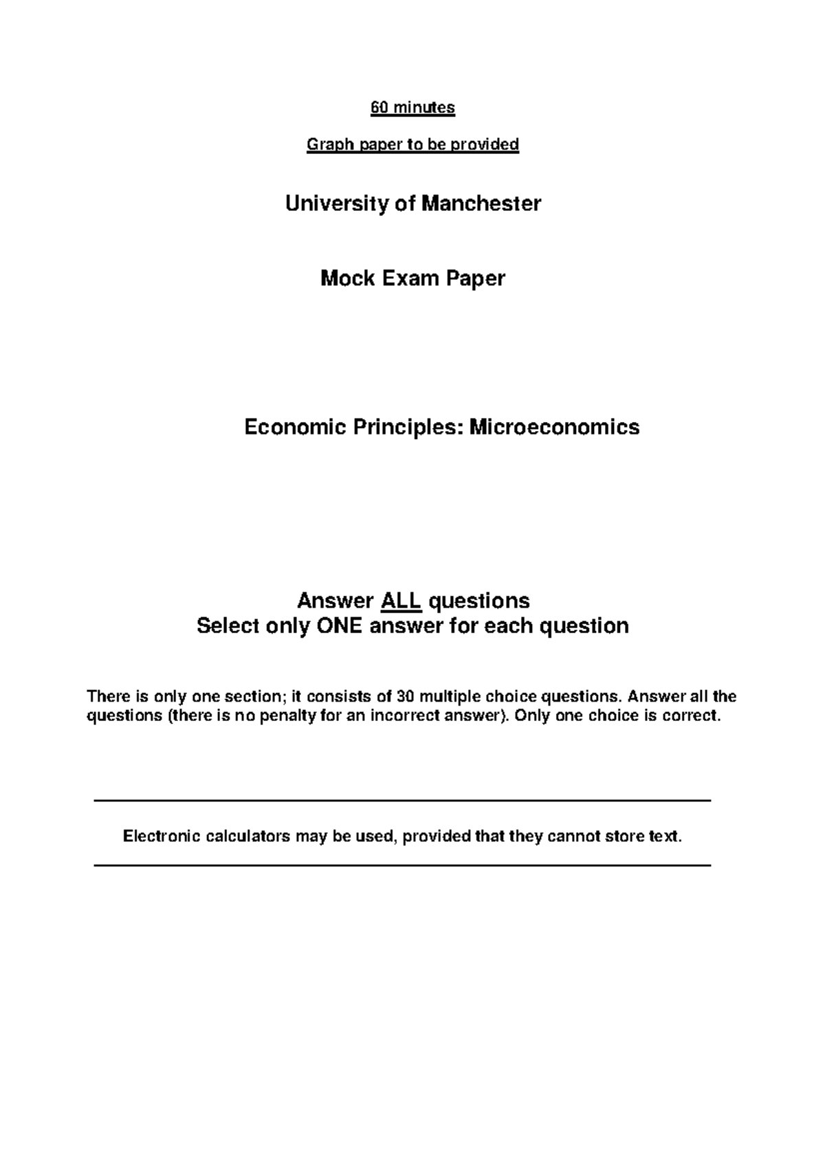 Mock Exam Paper 1 - mock exam - 60 minutes Graph paper to be provided ...