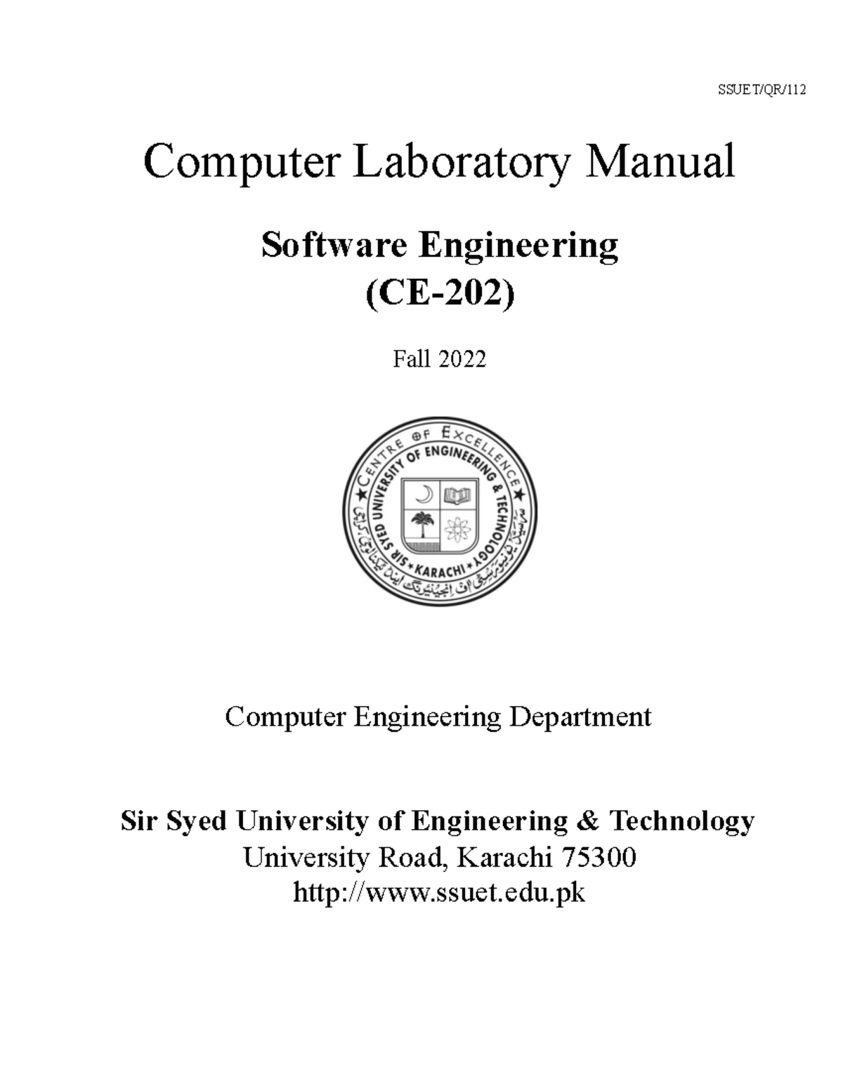 Software Engineeirng Lab Manua 11 - SSUET/QR/ Computer Laboratory Manual Software Engineering ...