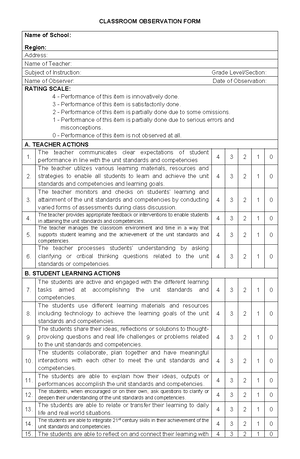 Classroom Teaching Evaluation FORM - CLASSROOM INSTRUCTIONAL ...
