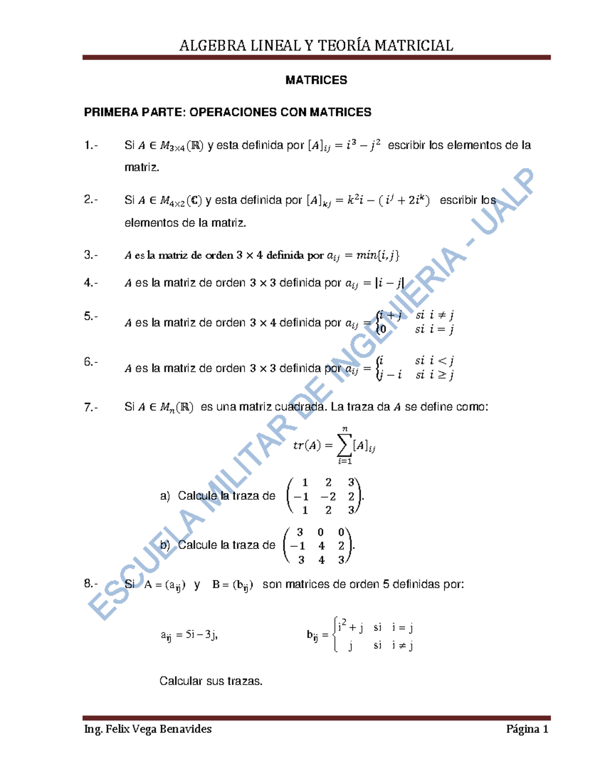 Algebra Lineal Y Teoria Matricial - MATRICES PRIMERA PARTE: OPERACIONES ...