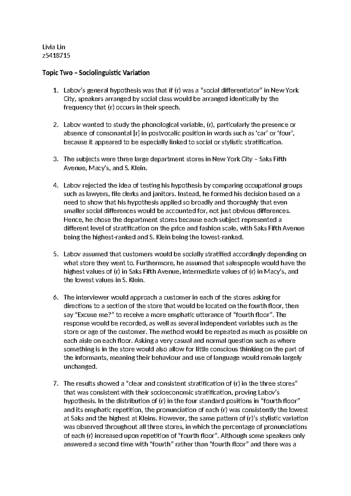 ARTS1691 Final Assessment - Livia Lin z Topic Two – Sociolinguistic ...