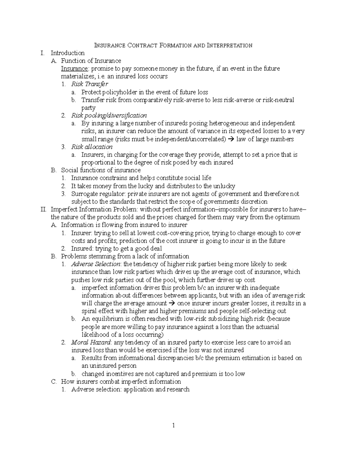2015 Spring Abraham Insurance - INSURANCE CONTRACT FORMATION AND ...