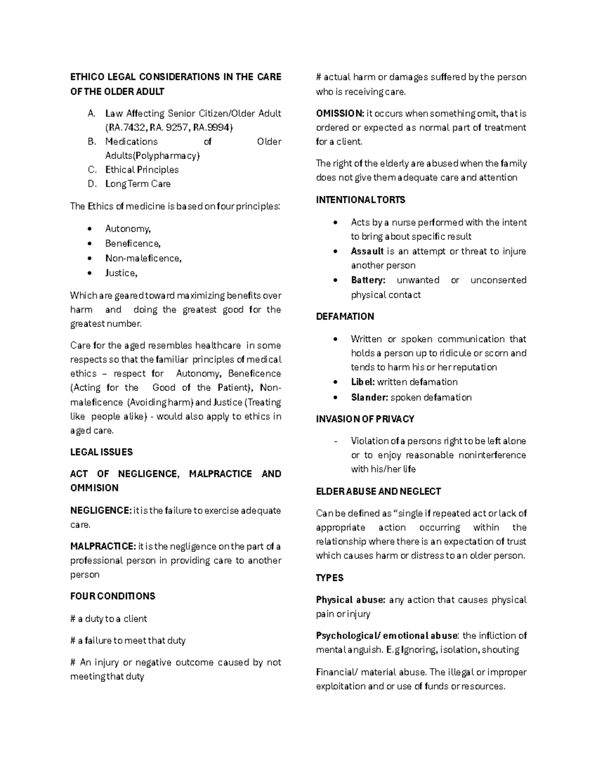 Ethico Legal Considerations IN THE CARE OF THE Older Adult MID 1 ...