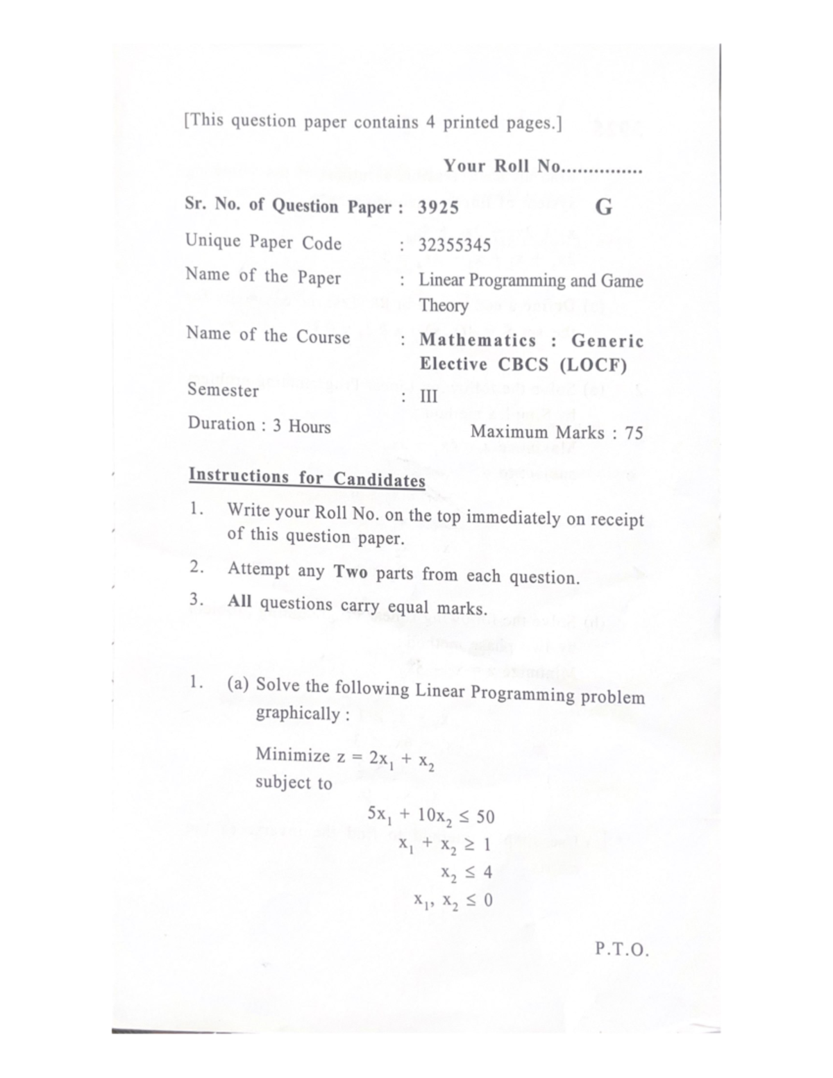 [This question paper contains 4 printed pages - Economics Hons - Studocu