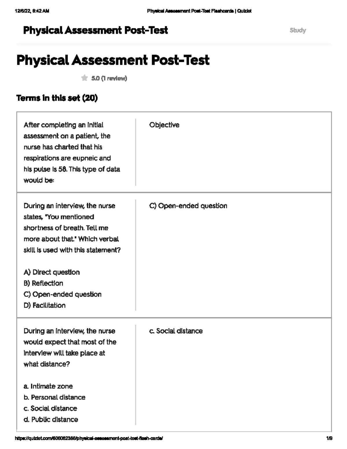 Physical Assessment Post Test - Studocu