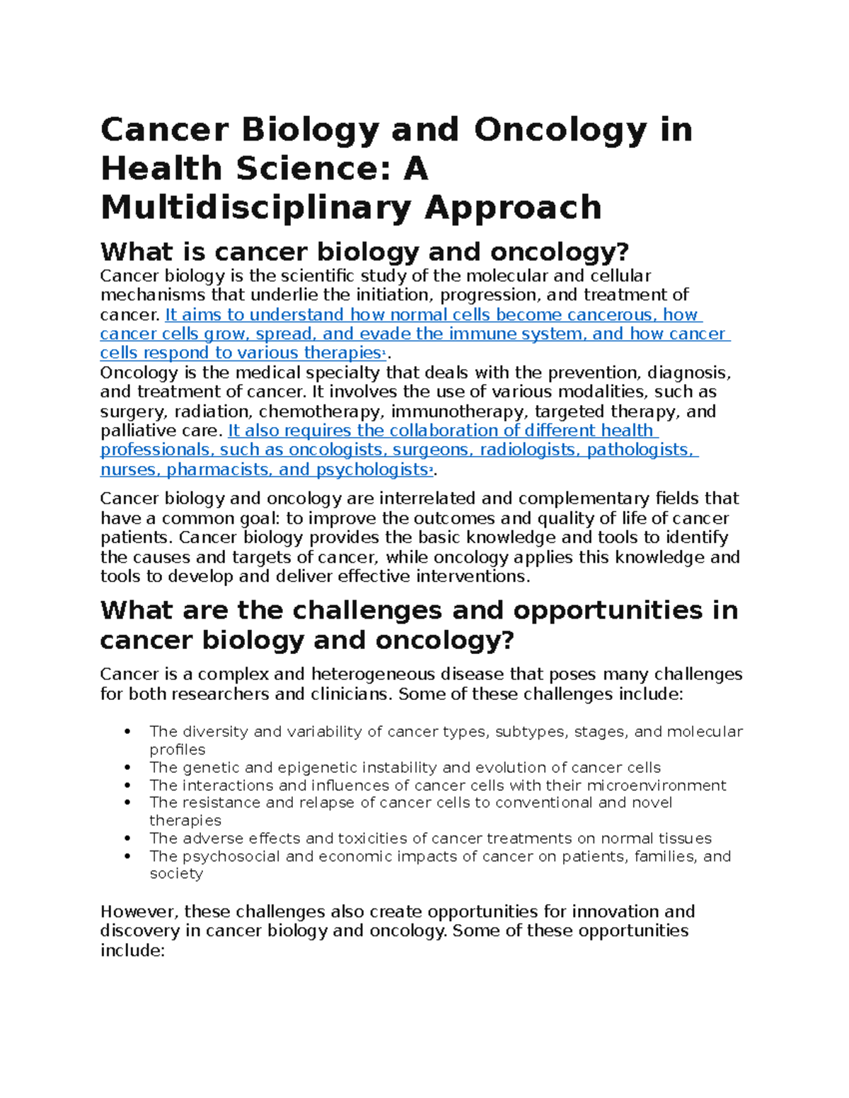 Cancer Biology and Oncology in Health Science - Cancer Biology and ...
