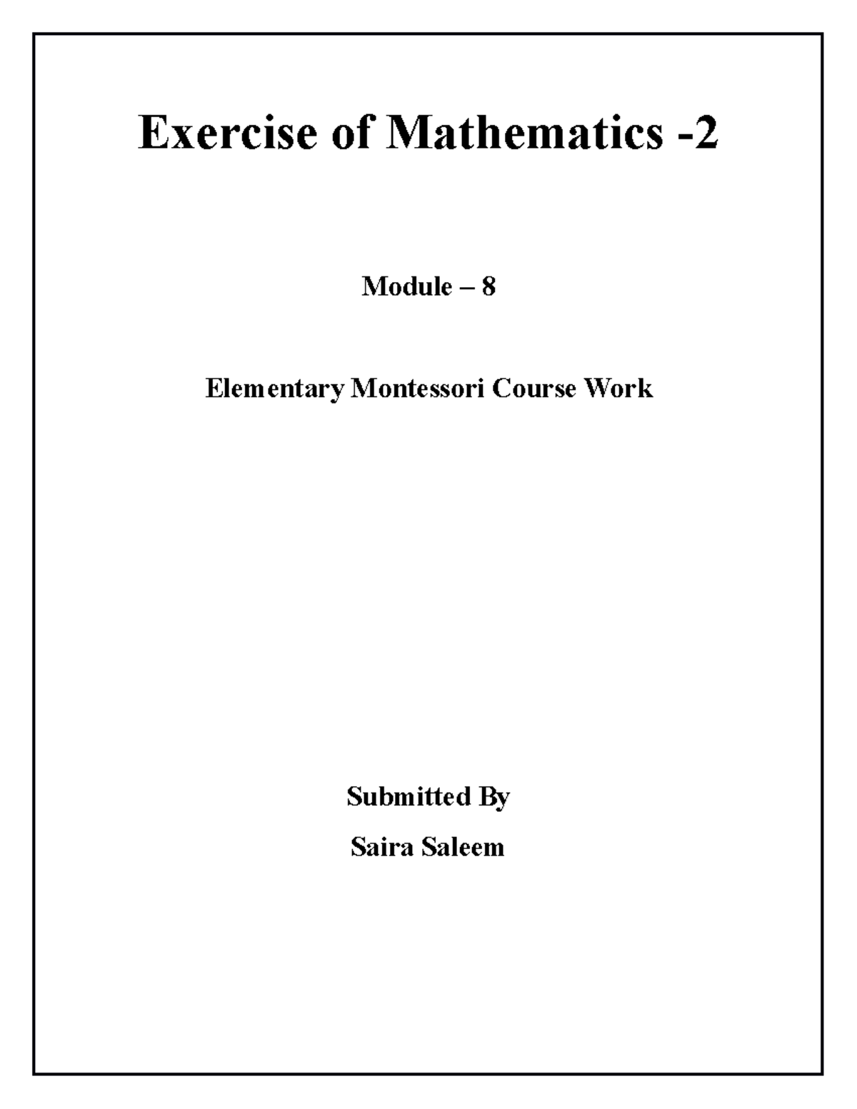 Math assignment - Exercise of Mathematics - Module – 8 Elementary ...