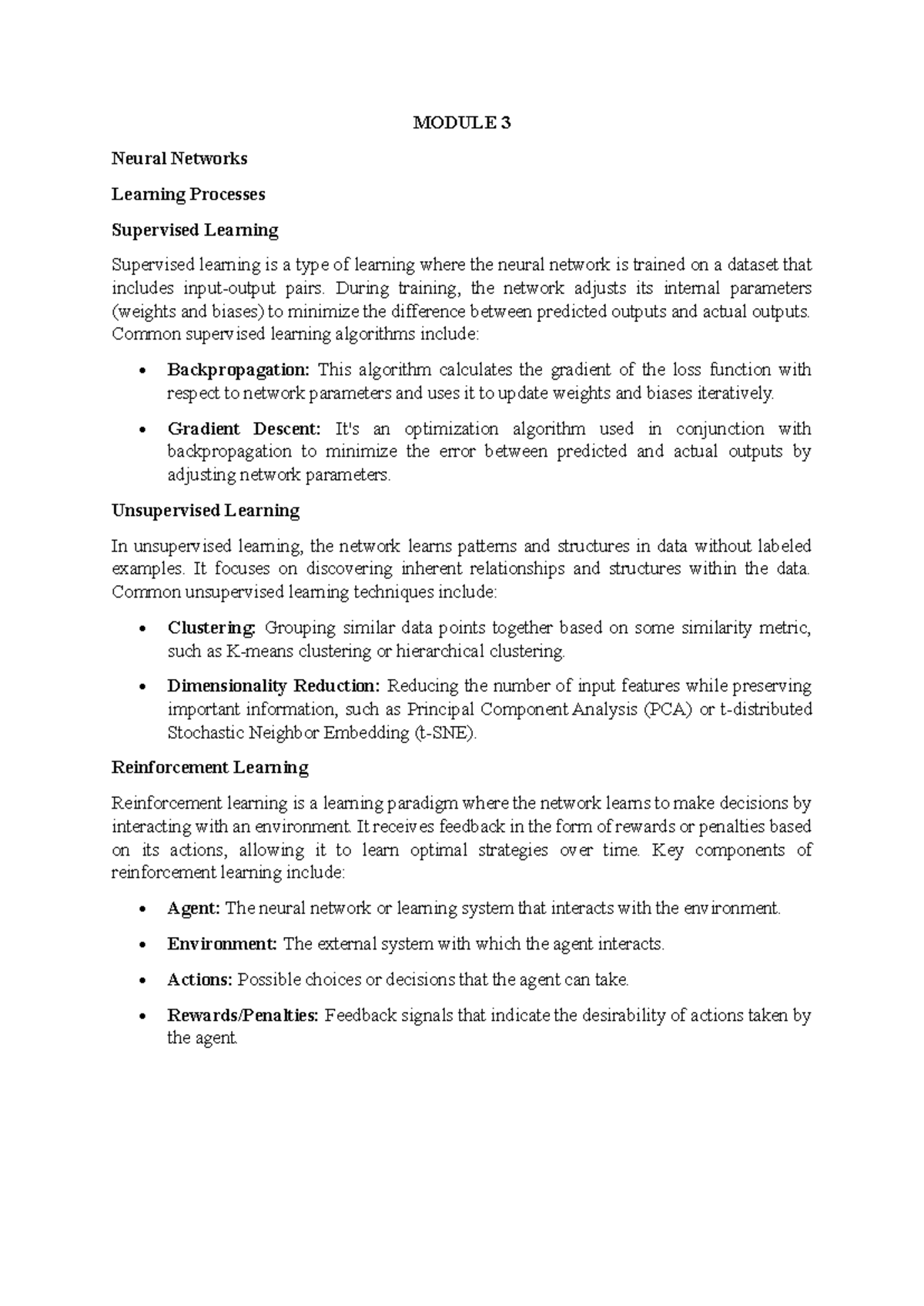 RIS Notes Module 3 & 4 - lecture note for robotics. - MODULE 3 Neural ...