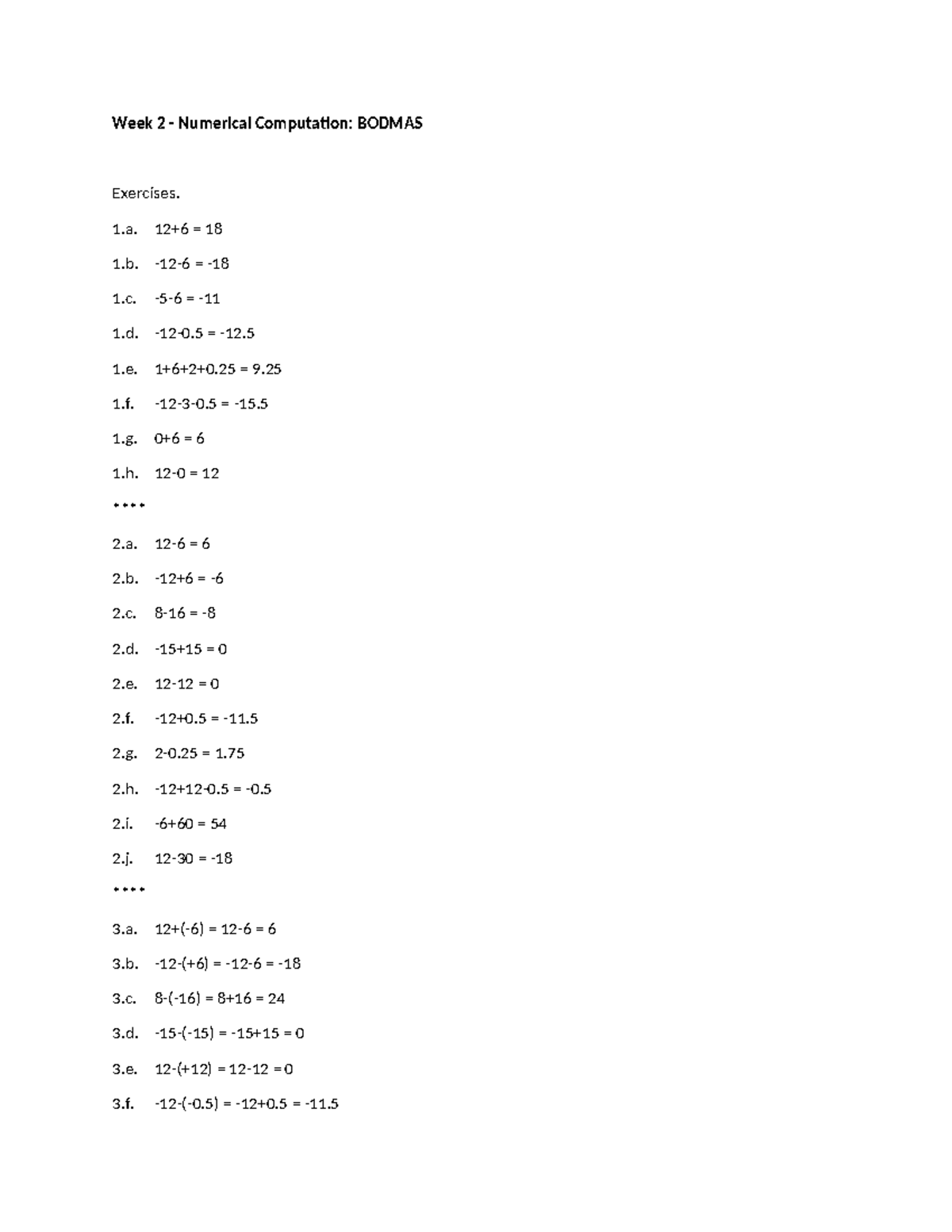 Week 2 Exercises - Numerical Computation Bodmas - Week 2 - Numerical Computation: BODMAS 4 ...