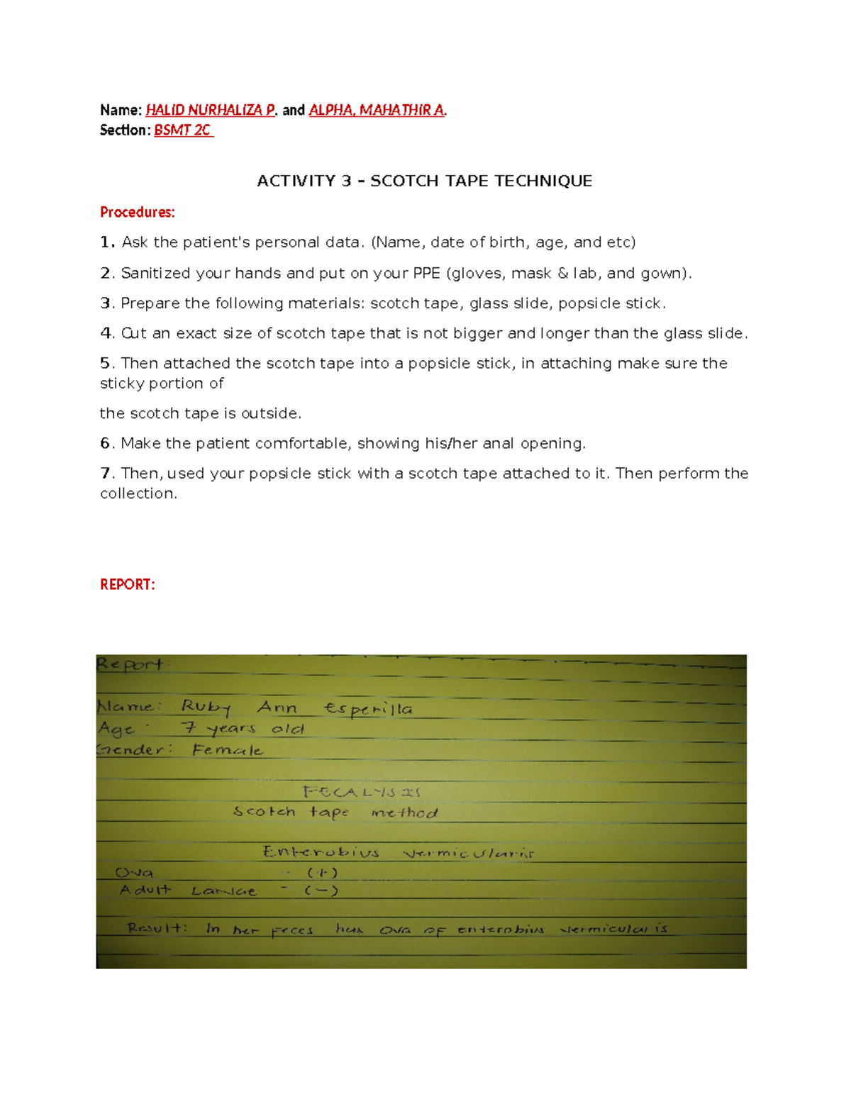 Activity 3- Scotch TAPE Technique - Name: HALID NURHALIZA P. and ALPHA ...