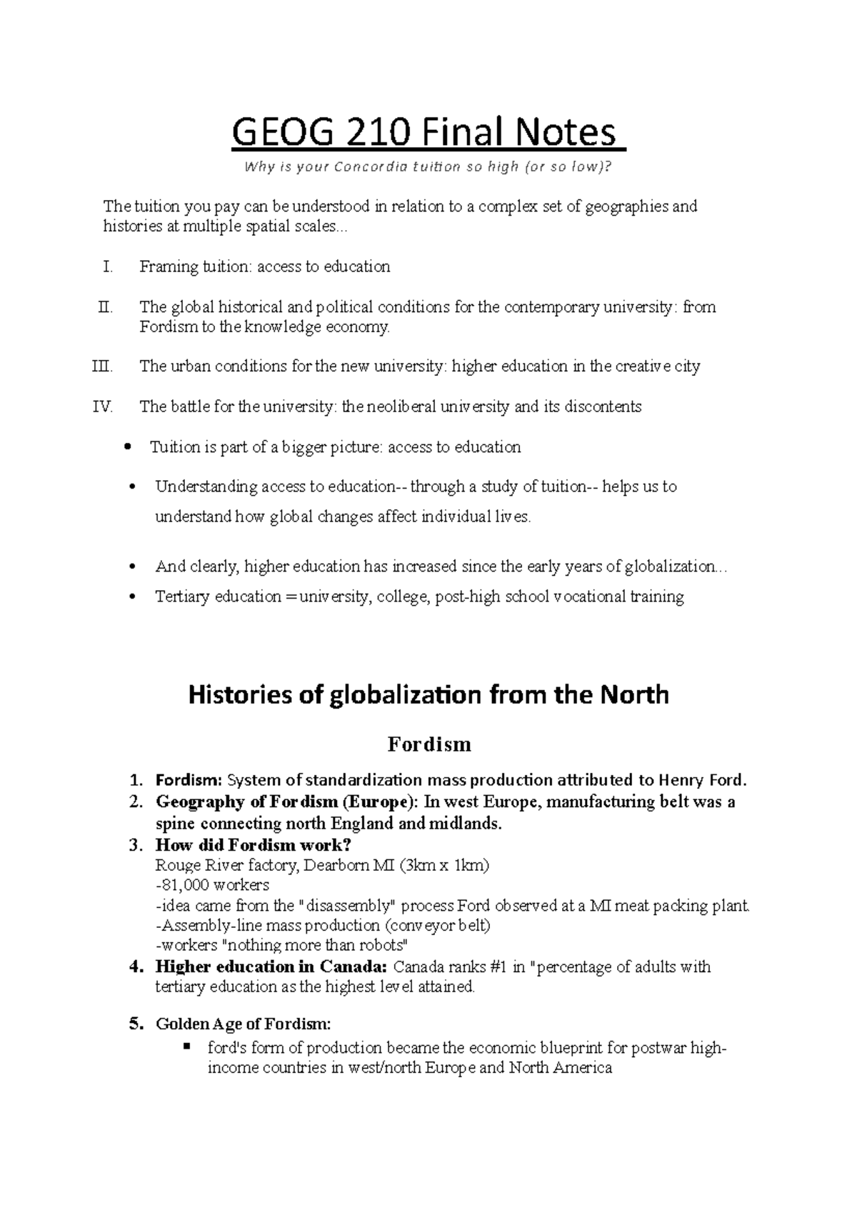 GEOG 210 Final Notes - GEOG 210 Final Notes Why is your Concordia tuiti ...