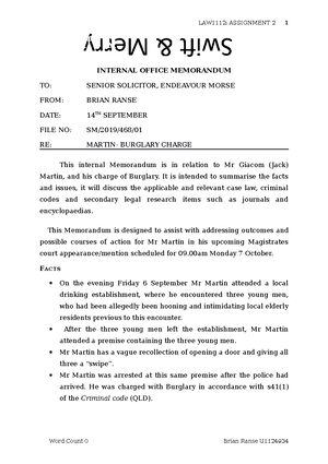 LAW1112 - Assessment 3 - Final - Bond & Bright Legal Internal Office ...