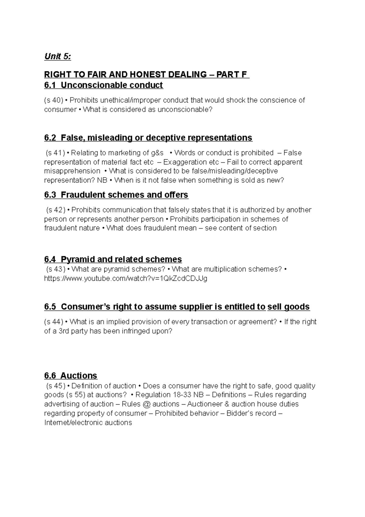 Consumer and Insurnace Law unit 5-7 - Unit 5: RIGHT TO FAIR AND HONEST ...