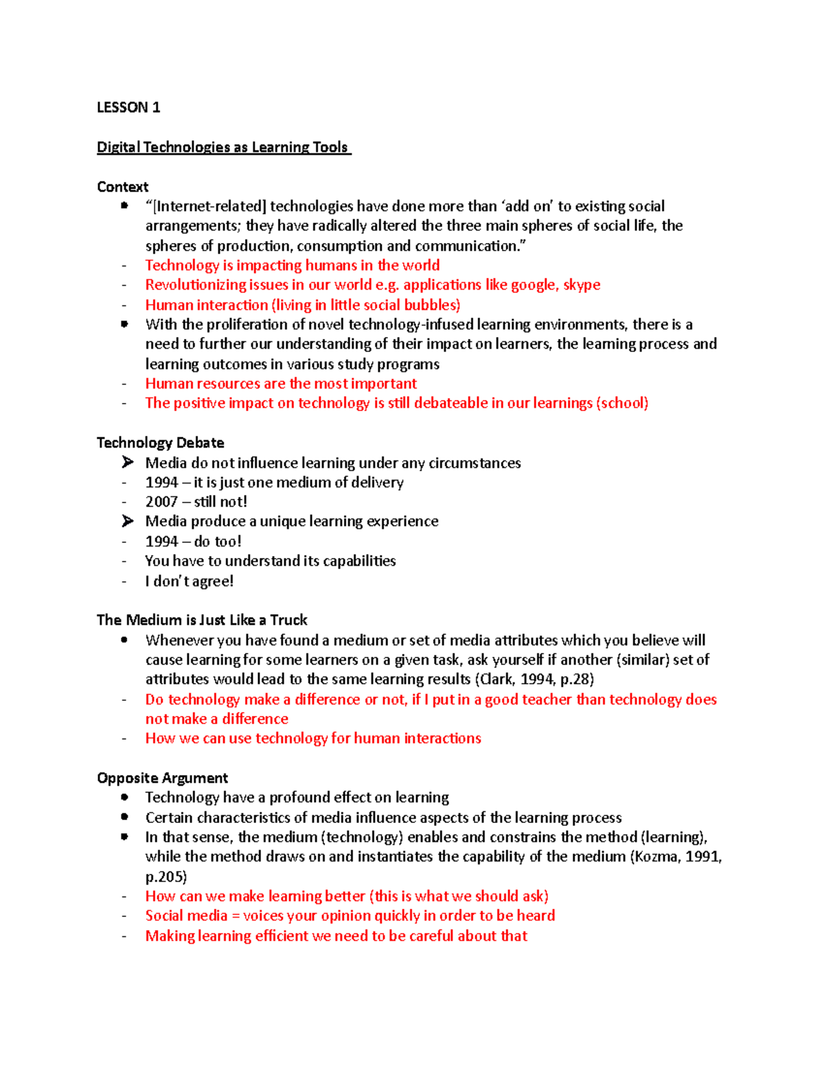 EDUC Notes - lessons 1 and 2 - LESSON 1 Digital Technologies as ...