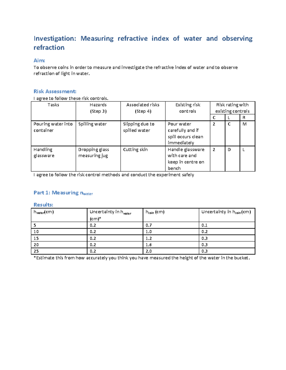 PHYS9110 Refractive Index - Investigation: Measuring refractive index ...