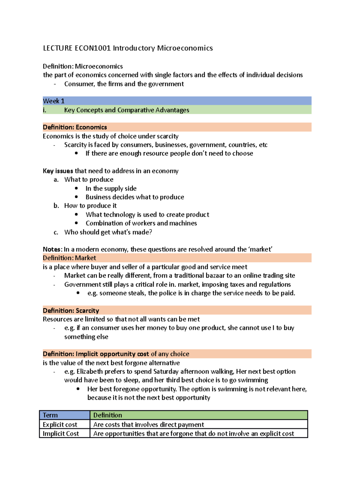Lecture Econ1001 Introductory Microeconomics Lecture Econ1001