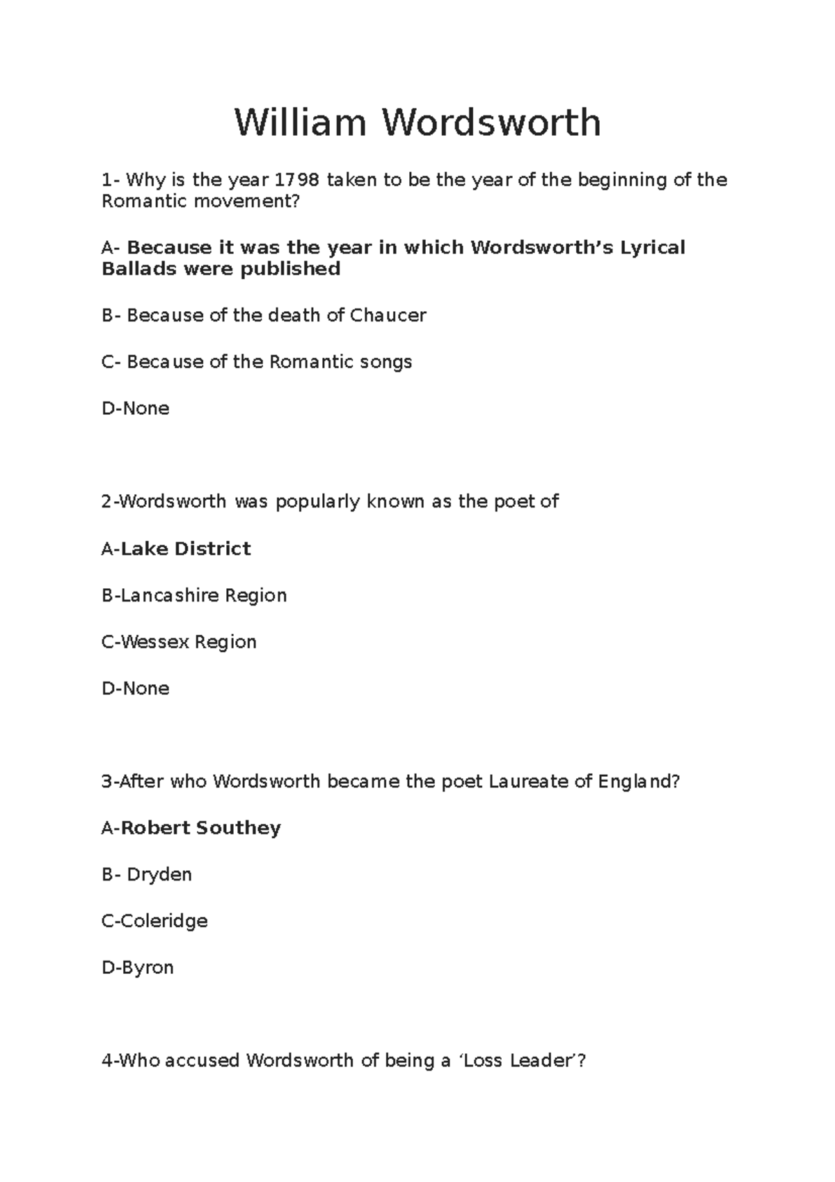 William Wordsworth - ” A- The Period of the French Revolution B-The ...