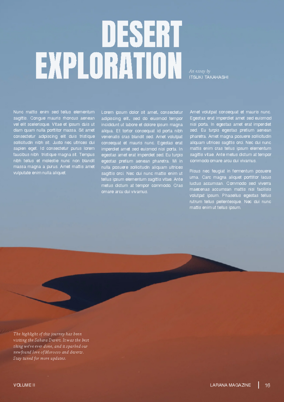 Dessert - DESERT EXPLORATION An essay by ITSUKI TAKAHASHI Amet volutpat ...