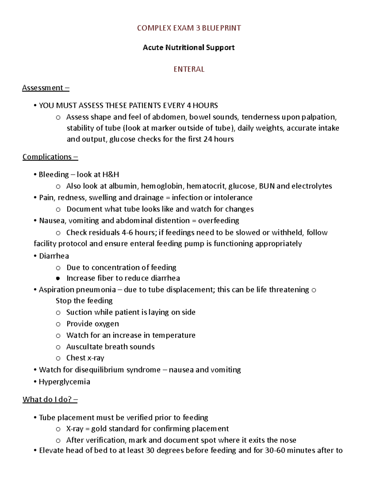 Complex II Exam 3 Review - COMPLEX EXAM 3 BLUEPRINT Acute Nutritional ...