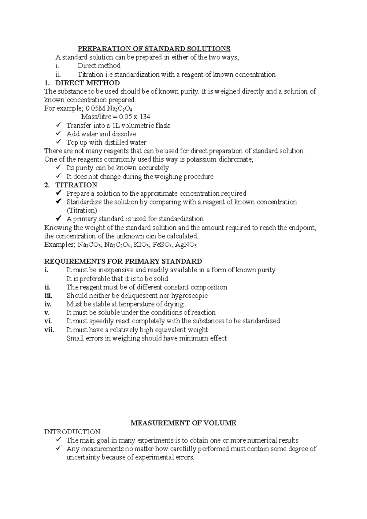Preparation OF Standard Solutions - PREPARATION OF STANDARD SOLUTIONS A ...