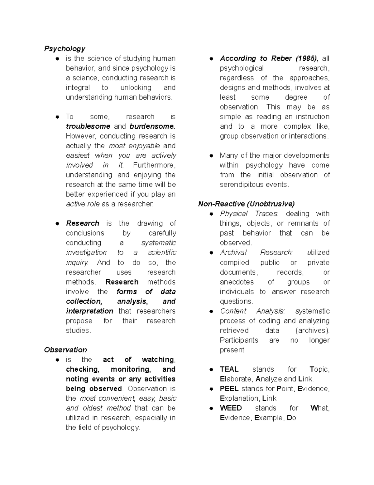 FM-notes - Observation-FM notes - Psychology is the science of studying ...
