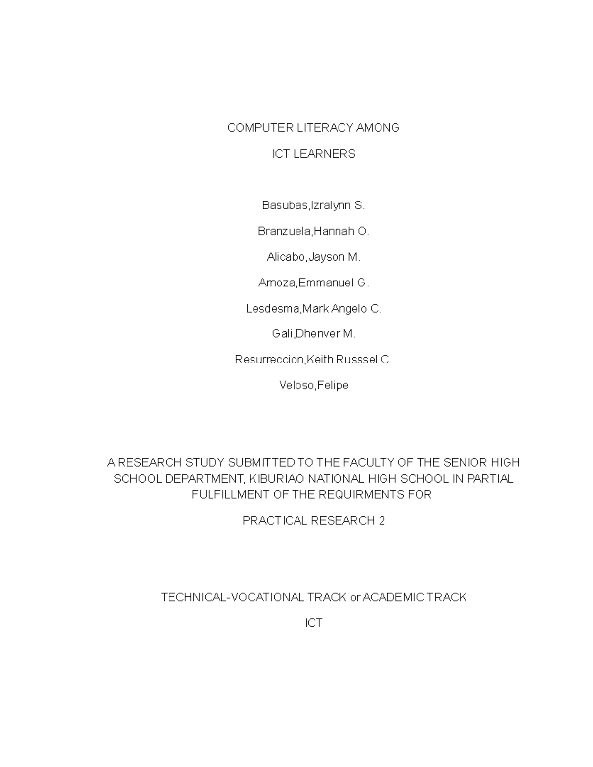 Grade 12 ICT Computer Literacy - COMPUTER LITERACY AMONG ICT LEARNERS ...