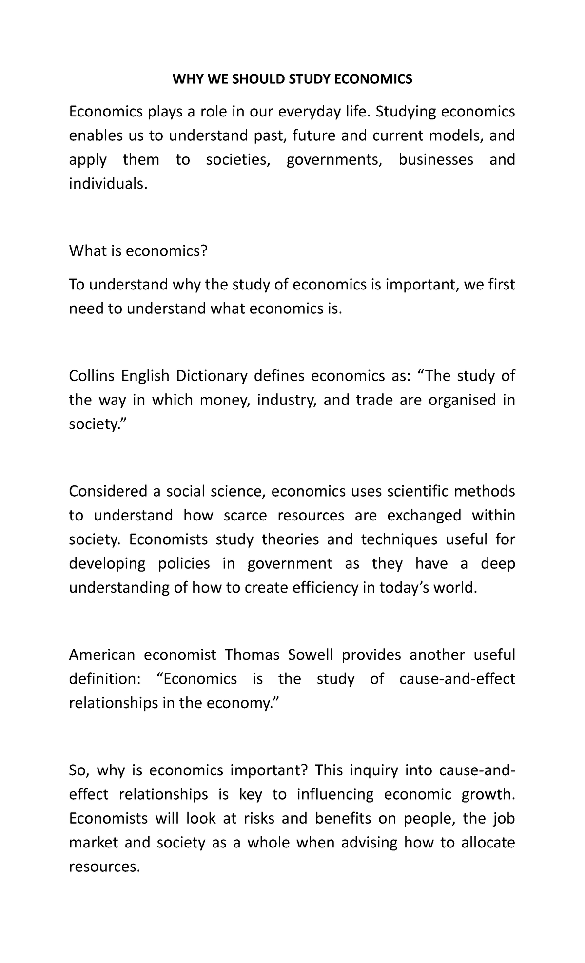 Economics - I hope it will help you - WHY WE SHOULD STUDY ECONOMICS ...