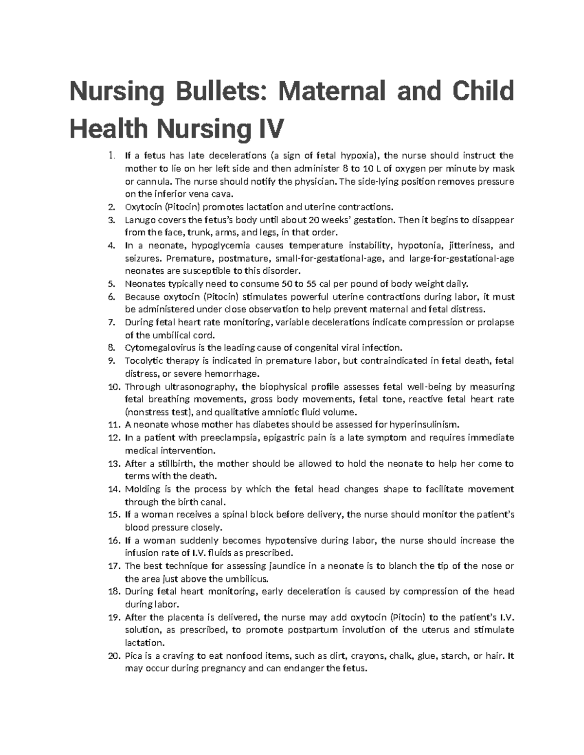 Maternal and Child Health Nursing 4 Bullets - Nursing Bullets: Maternal ...