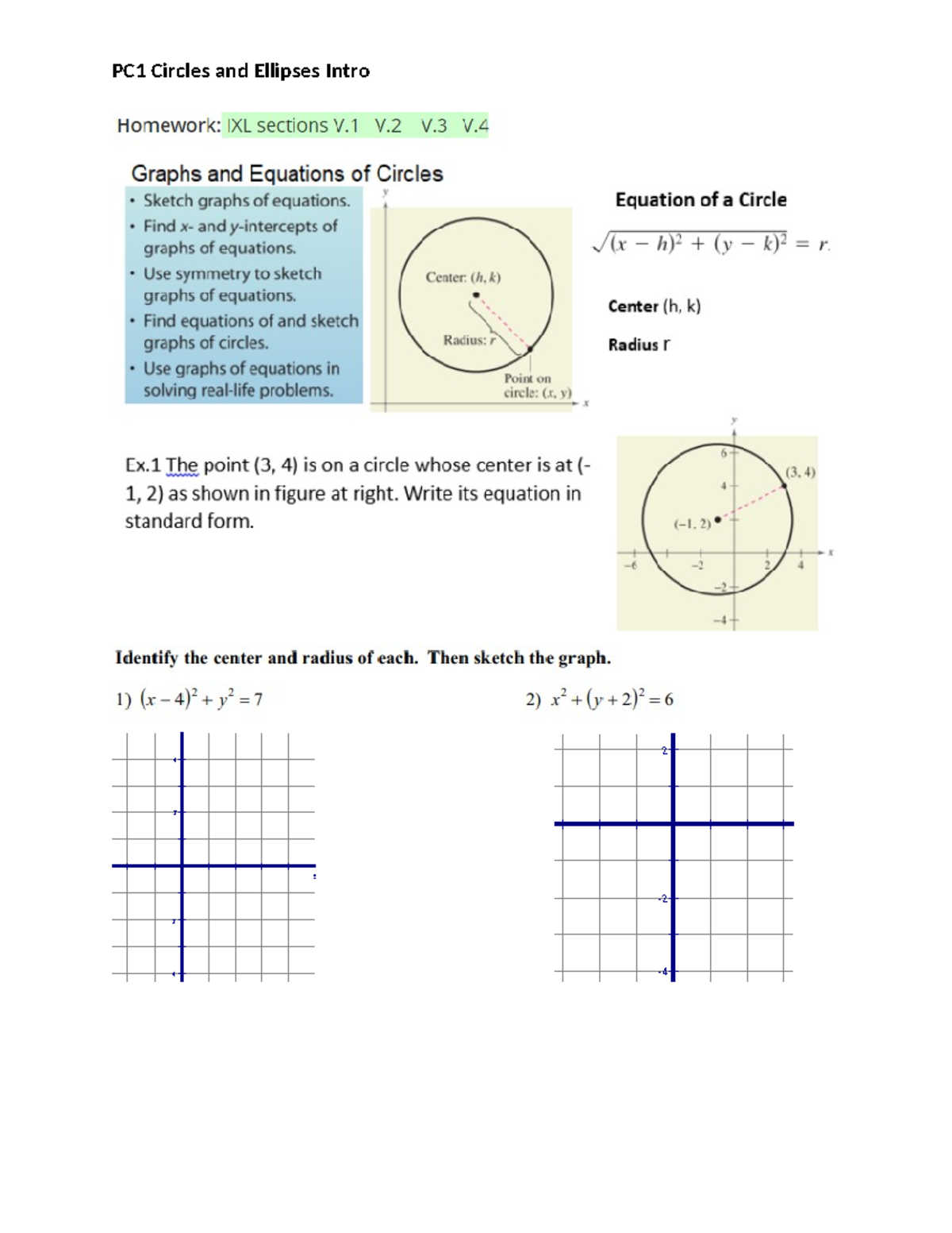 Circles and Ellipses Intro - 4 2 - Write each equation in standard form ...
