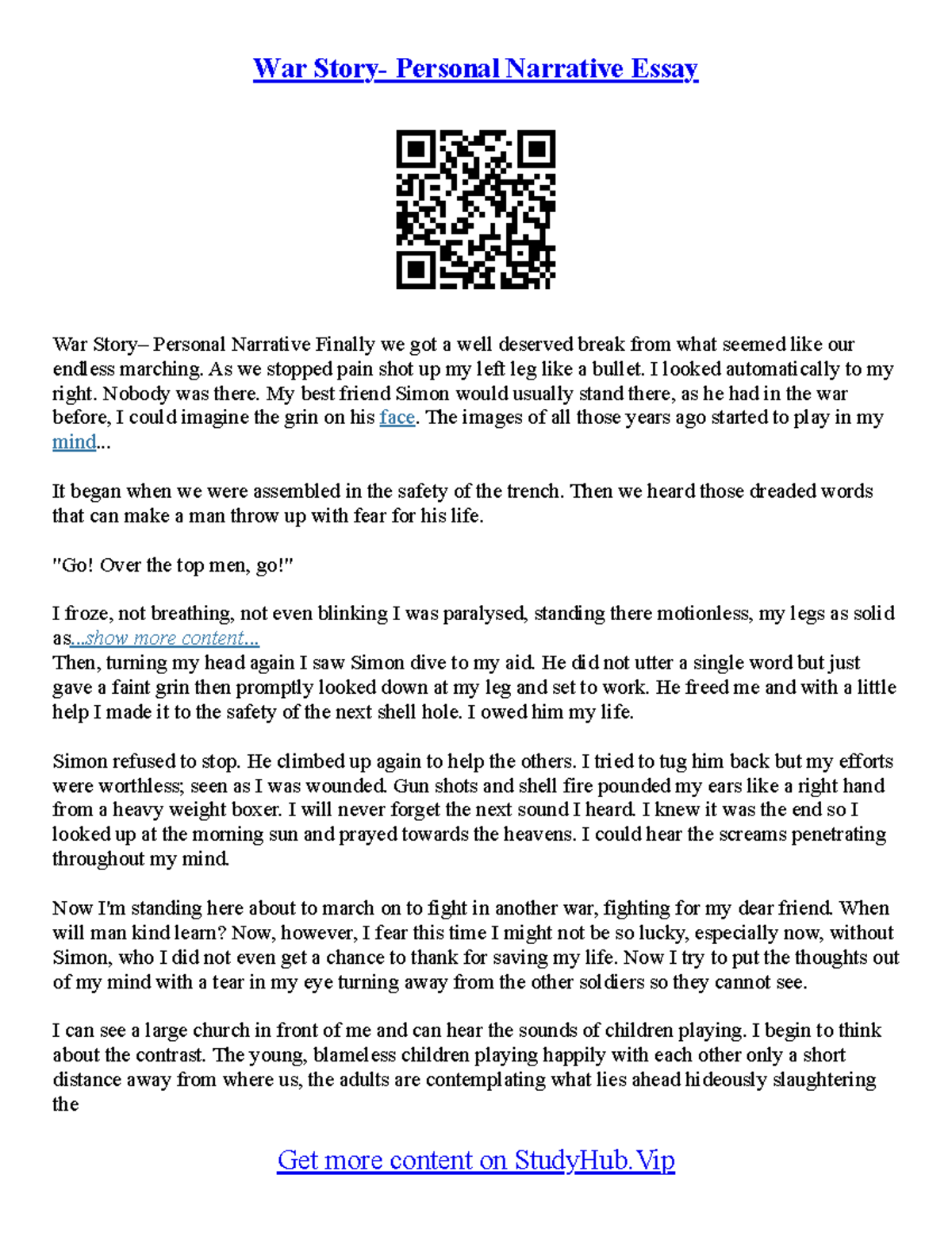 Introduction To A Narrative Essay Examples - War Story- Personal ...