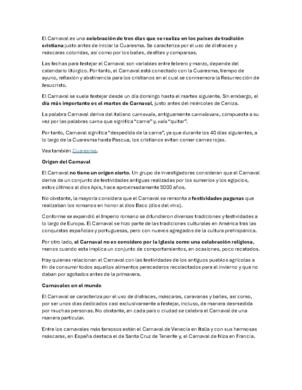 Carnaval - Definición - El Carnaval es una celebración de tres días que ...