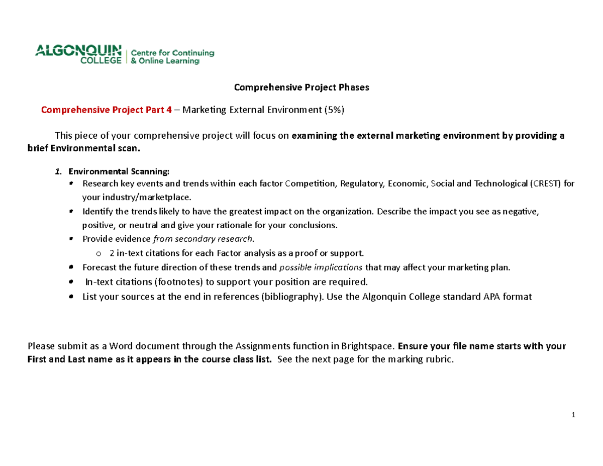 MKT2317 Comprehensive Project Part 4 Environmental Scan - Comprehensive ...