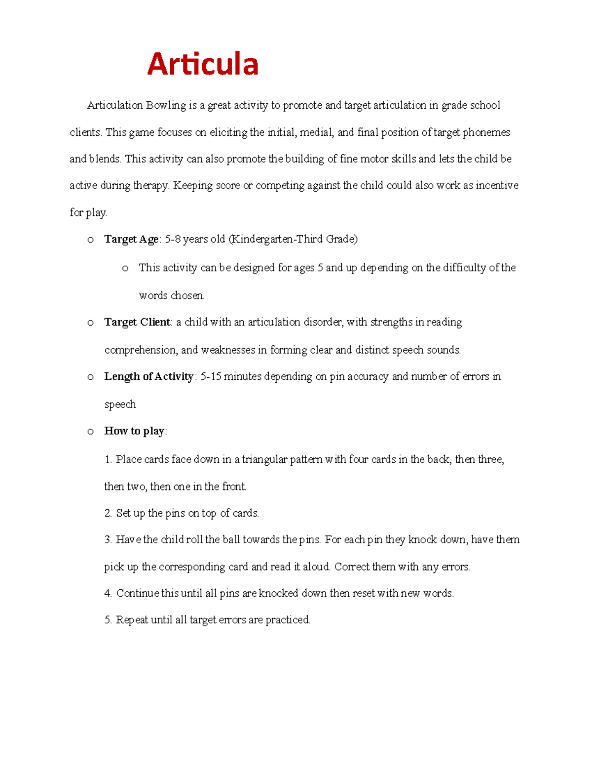 Articulation Bowling Game - Articulation Bowling is a great activity to ...