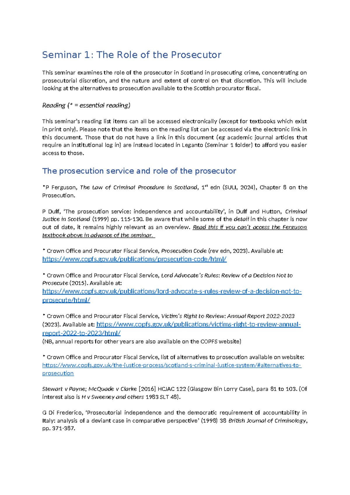 Seminar 1 2024-25 - nnkj - Seminar 1: The Role of the Prosecutor This ...