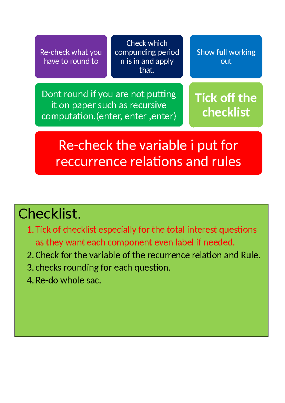Checklist aso 2 further - Re-check the variable i put for reccurrence ...
