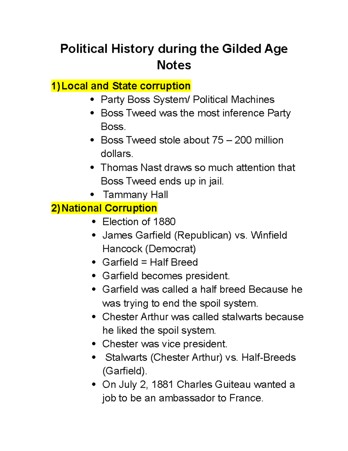 Political History during the Gilded Age Notes - Political History ...