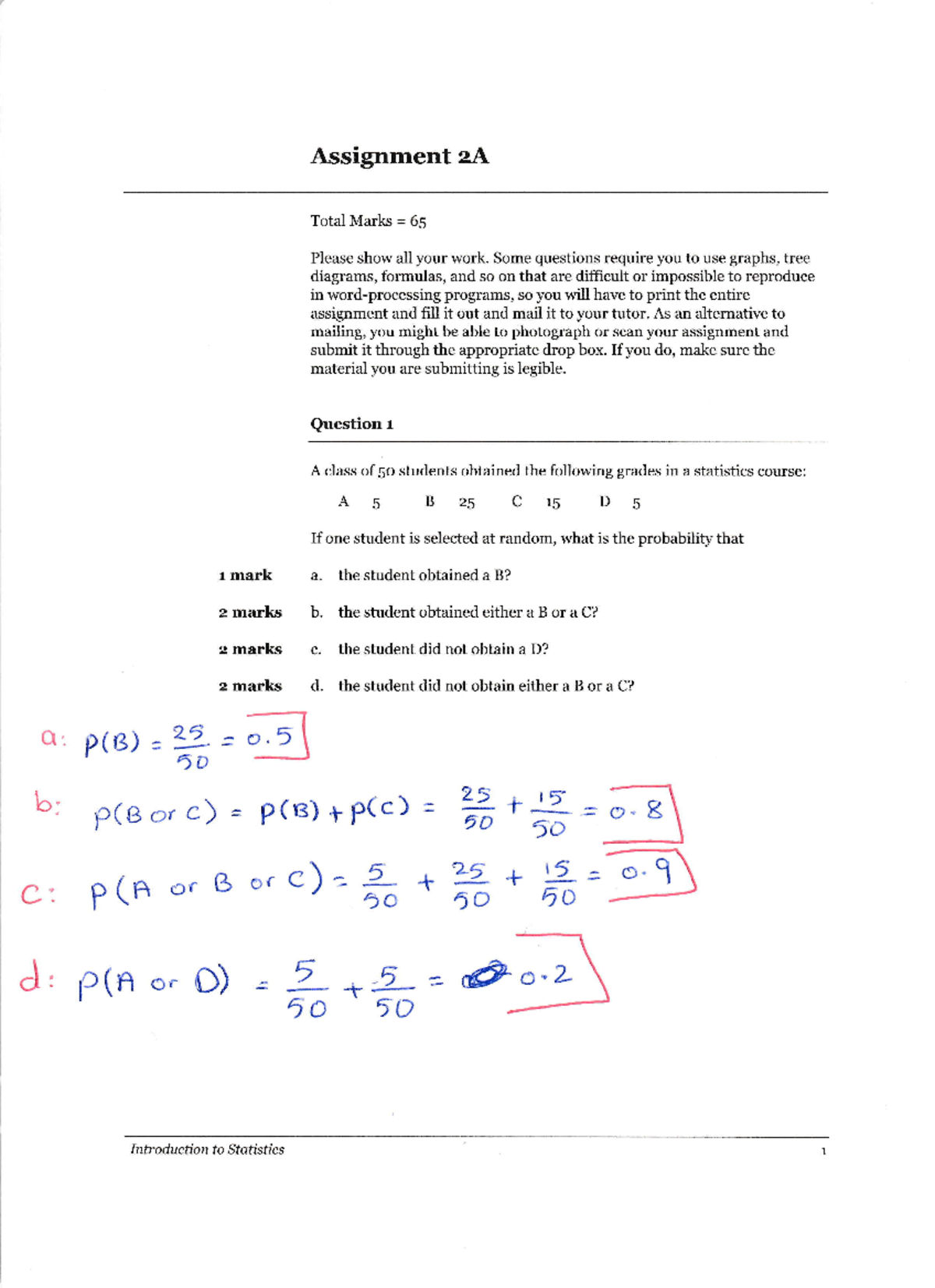 Assignment 2 - Some questions require you to use graphs, tree diagrams ...