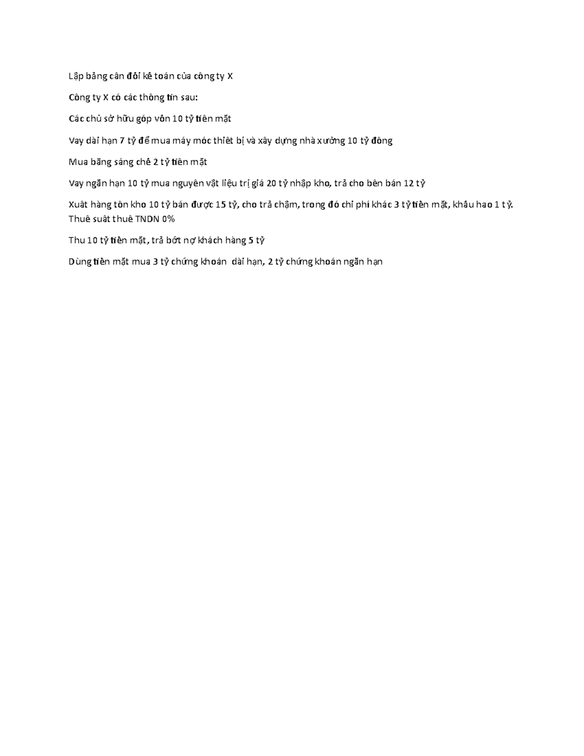 Lập bảng cân đối kế toán của công ty X - L p b ng cân đốối kếố toán c a cống ty Xậ ả ủ Cống ty X ...