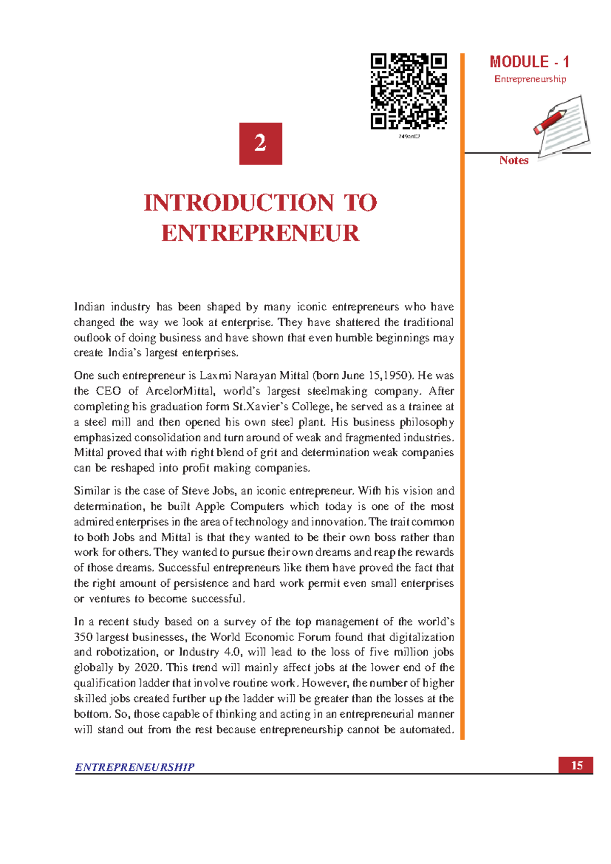 249 Enterpreneurship Lesson 2 - Entrepreneurship Notes 2 INTRODUCTION ...